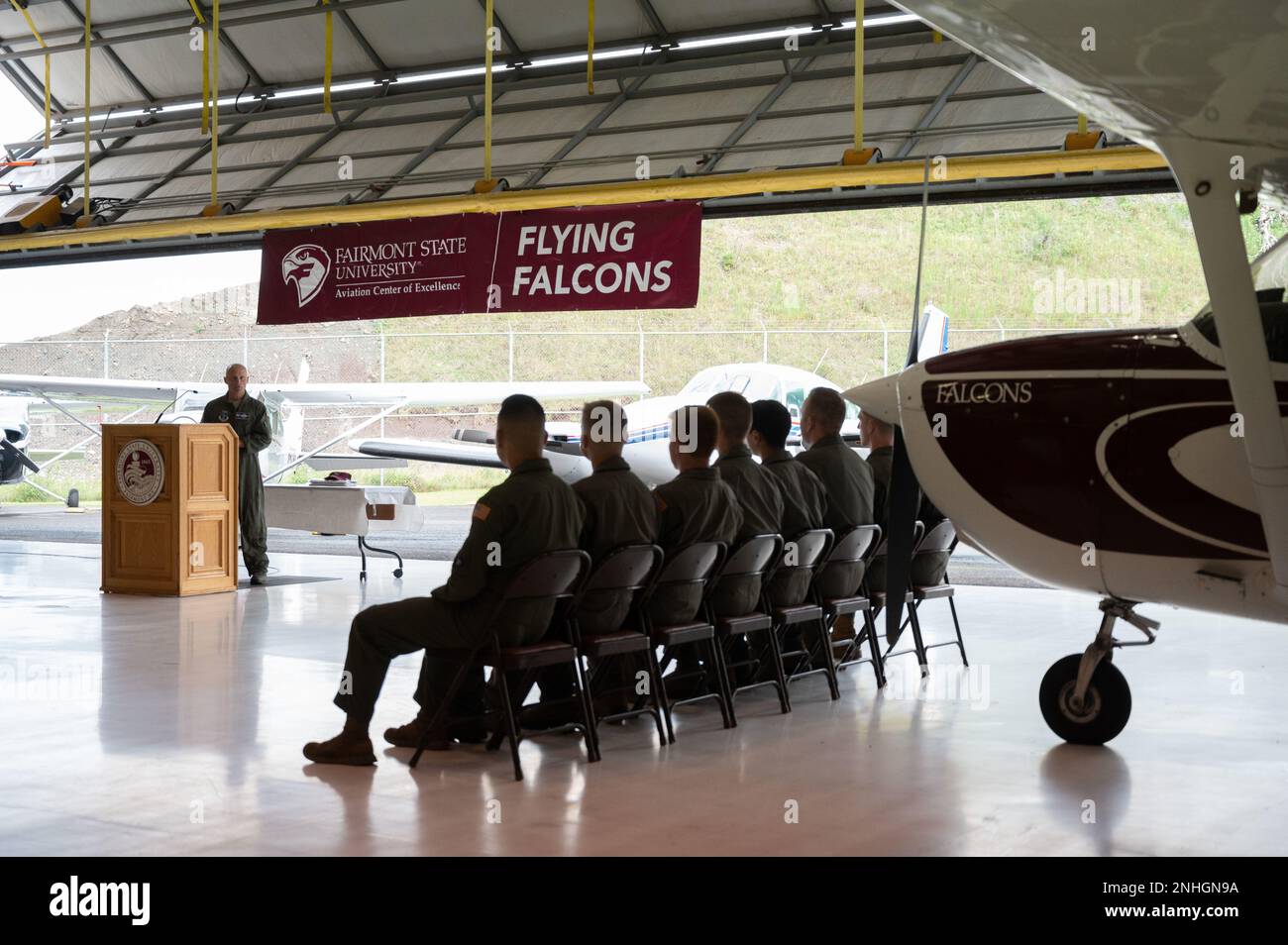 Col. Bryan Preece, 130th Airlift Wing Commander, speaks at the Summer U ...