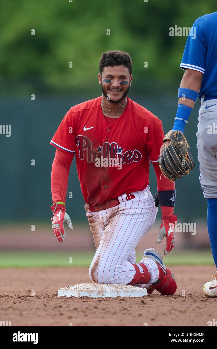 FCL Phillies Diego Gonzalez (46) after sliding into second base during ...