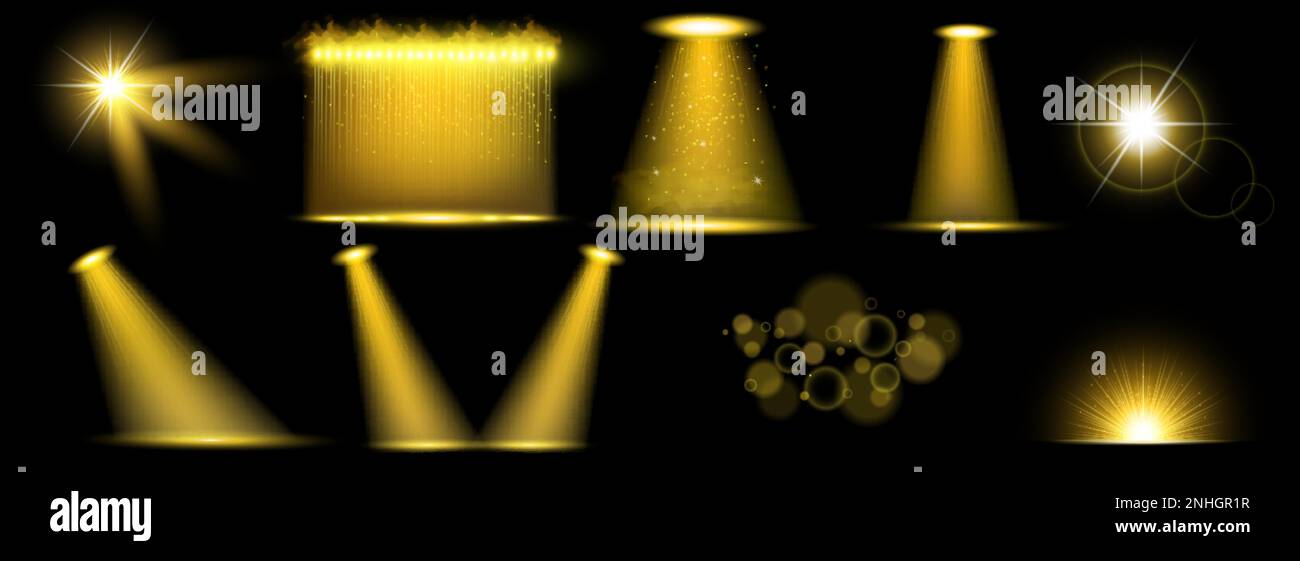 Spotlight lights effect realistic set with isolated views of natural ...