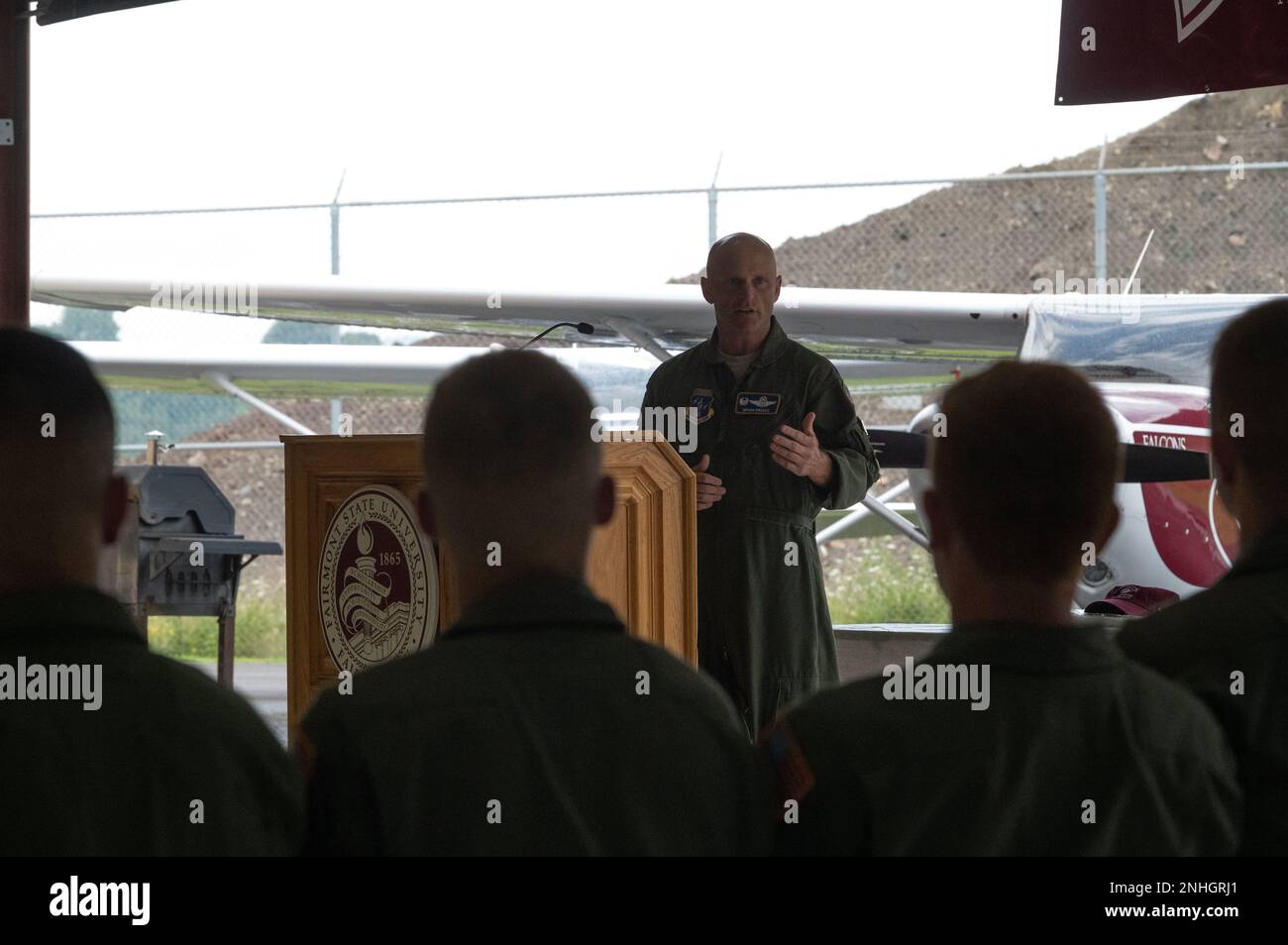 Col. Bryan Preece, 130th Airlift Wing Commander, speaks at the Summer U ...