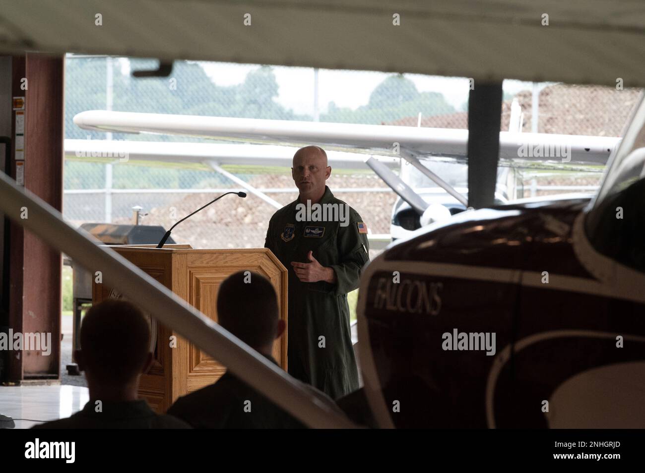 Col. Bryan Preece, 130th Airlift Wing Commander, speaks at the Summer U ...
