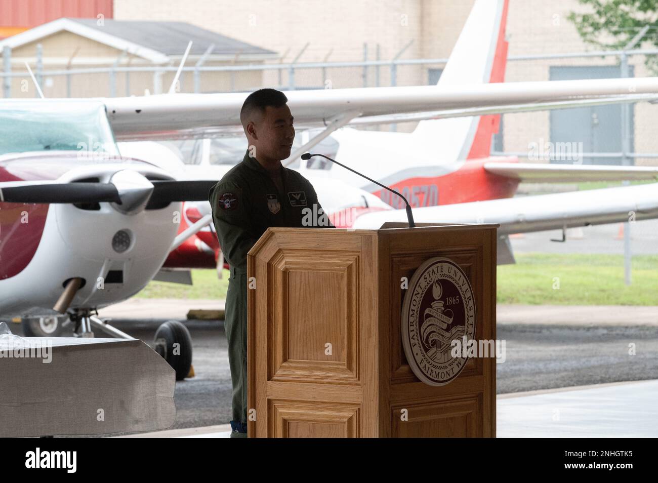 Col. Bryan Preece, 130th Airlift Wing Commander, speaks at the Summer U ...
