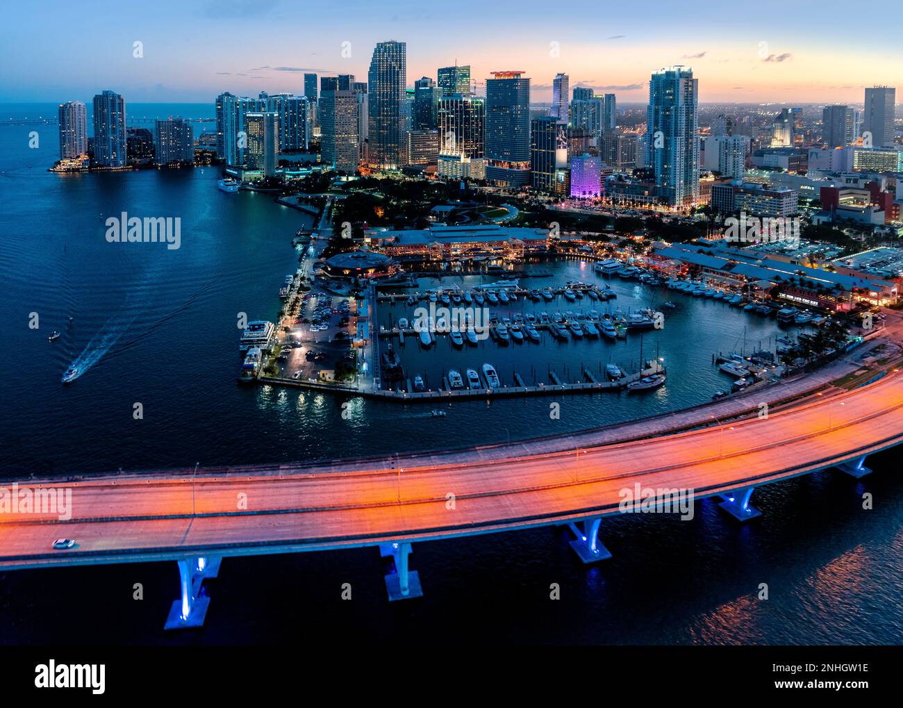 Mc Arthur Causeway and Miami Downtown Aerial, Miami,Miami Beach South ...
