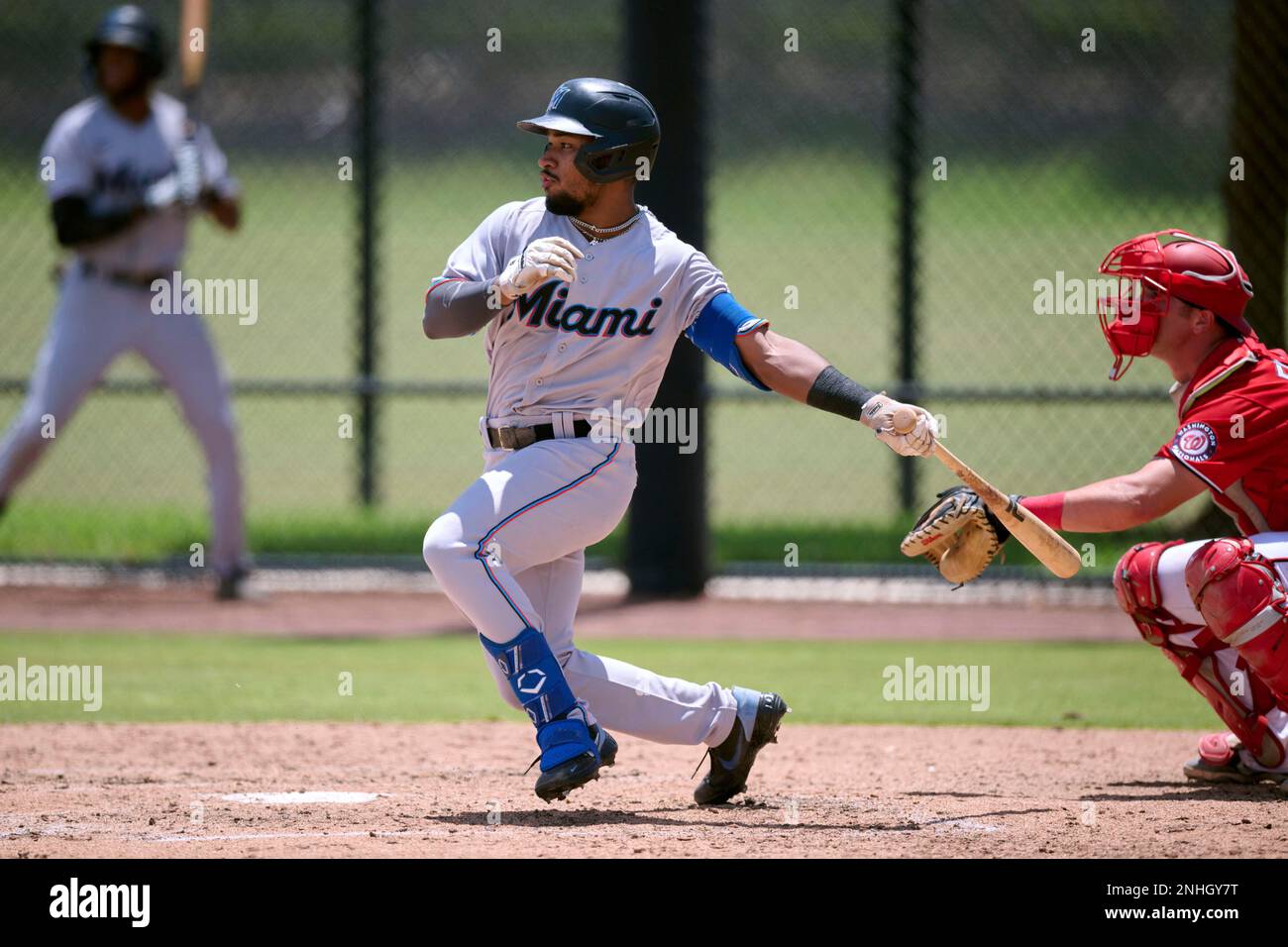 FCL Marlins Renny Hidalgo (5) bats during a Florida Complex League ...