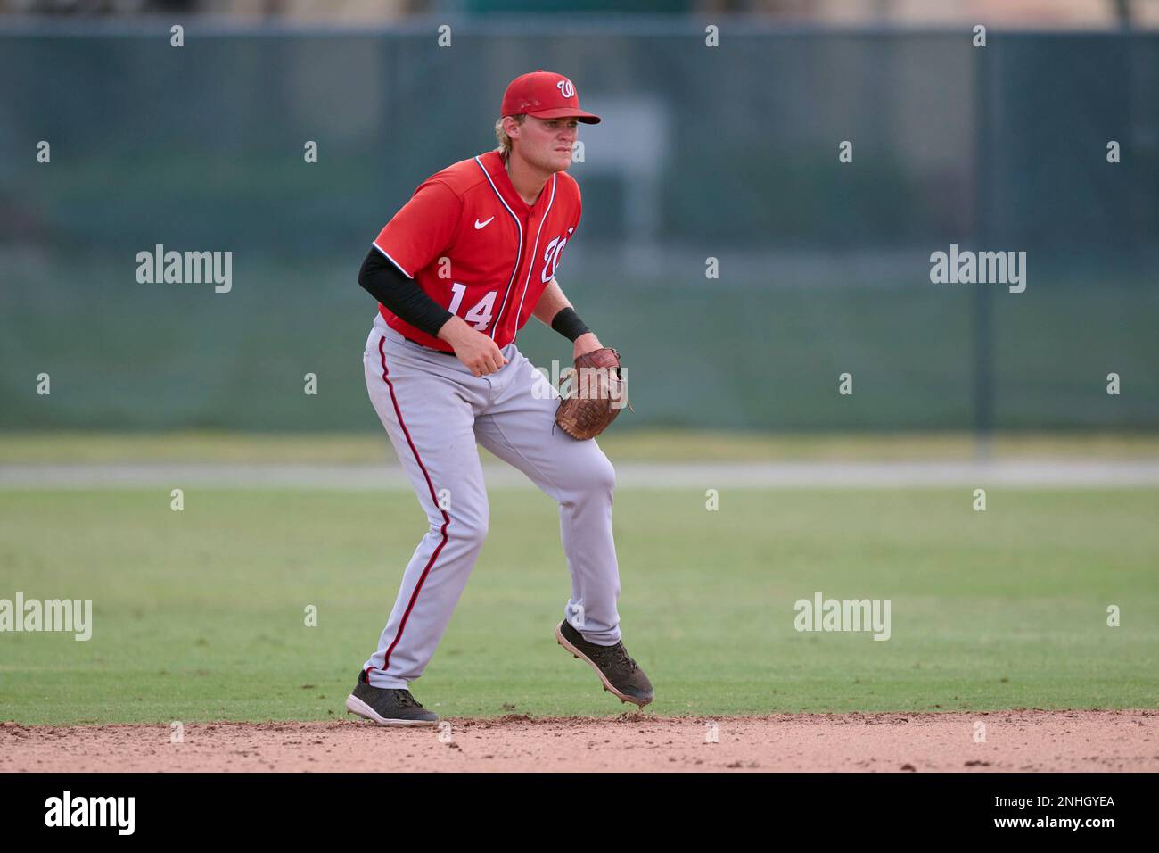 FCL Nationals second baseman Quade Tomlin (14) during a Florida Complex League baseball game ...