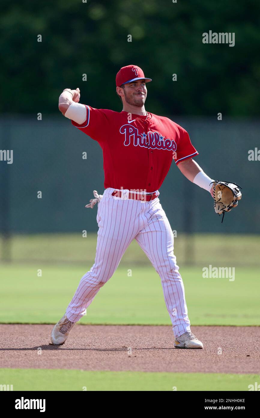 FCL Phillies second baseman Otto Kemp (80) throws to first base during ...