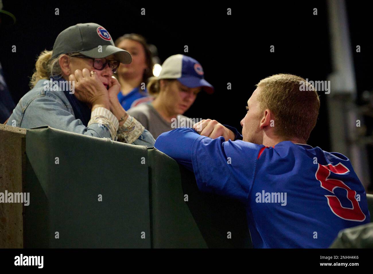 South Bend Cubs Pete Crow-Armstrong (5) talks with his mother, actress Ashley Crow, after a ...
