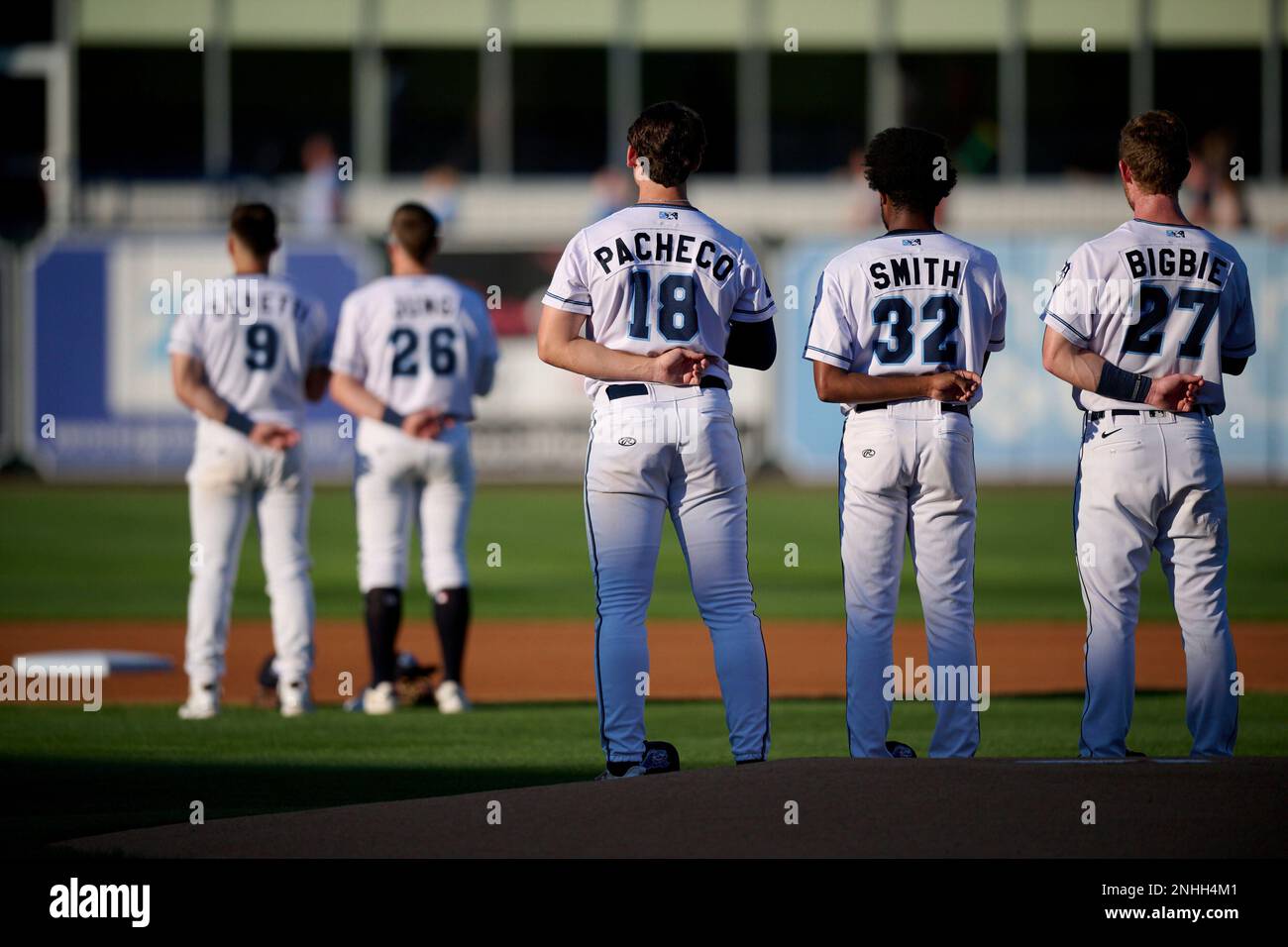 West Michigan Whitecaps Izaac Pacheco (18), Dylan Smith (32), and ...