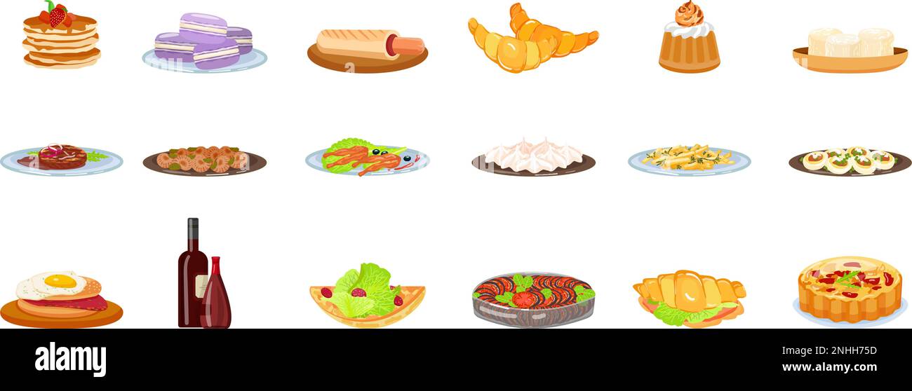 French food icons set cartoon vector. Cafe meal Stock Vector Image ...