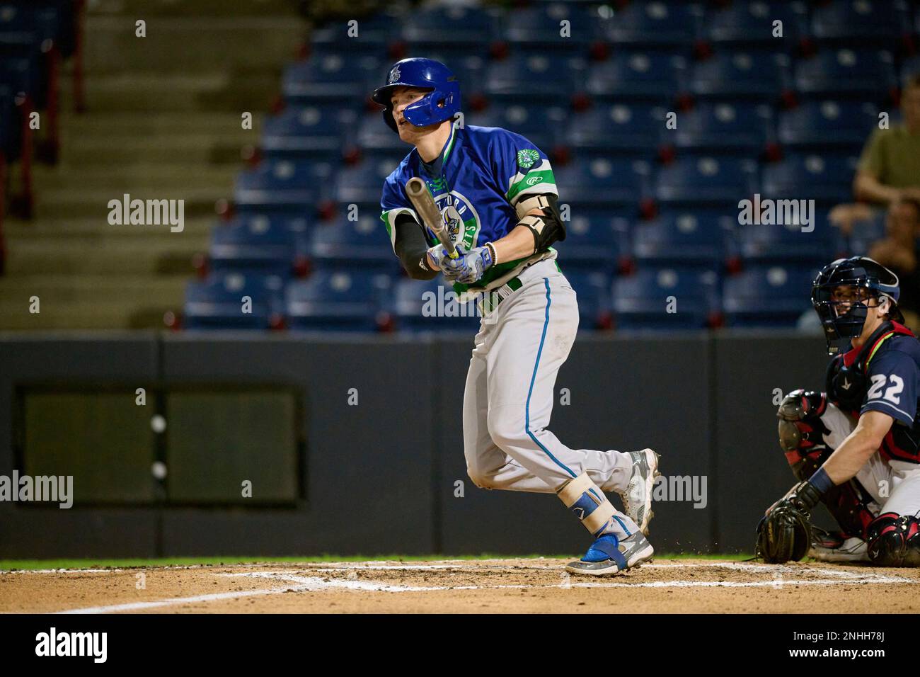 Hartford Yard Goats Aaron Schunk (22) hits a single during an Eastern ...