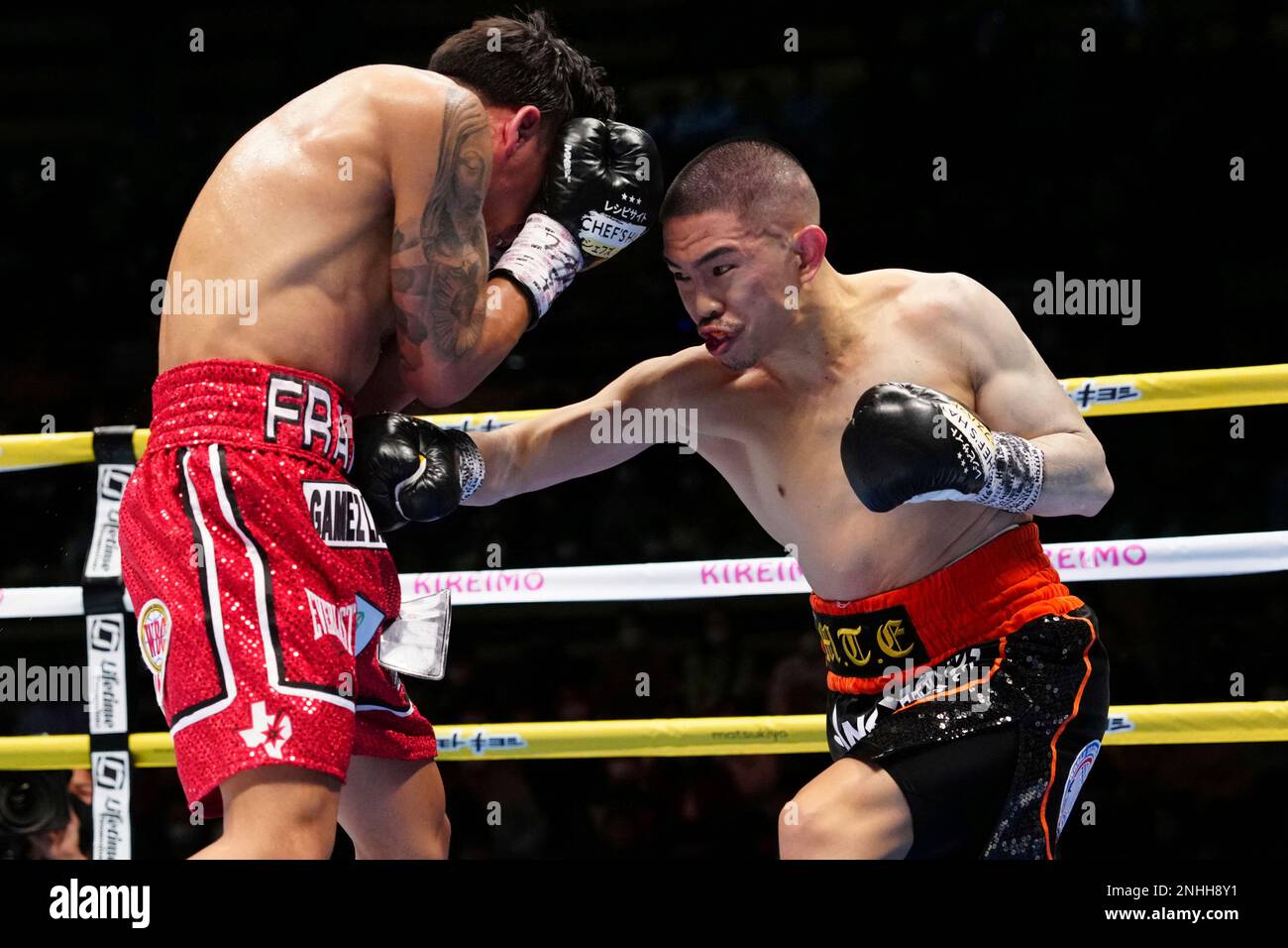 World Boxing Organization super flyweight champion Kazuto Ioka of Japan and World Boxing ...