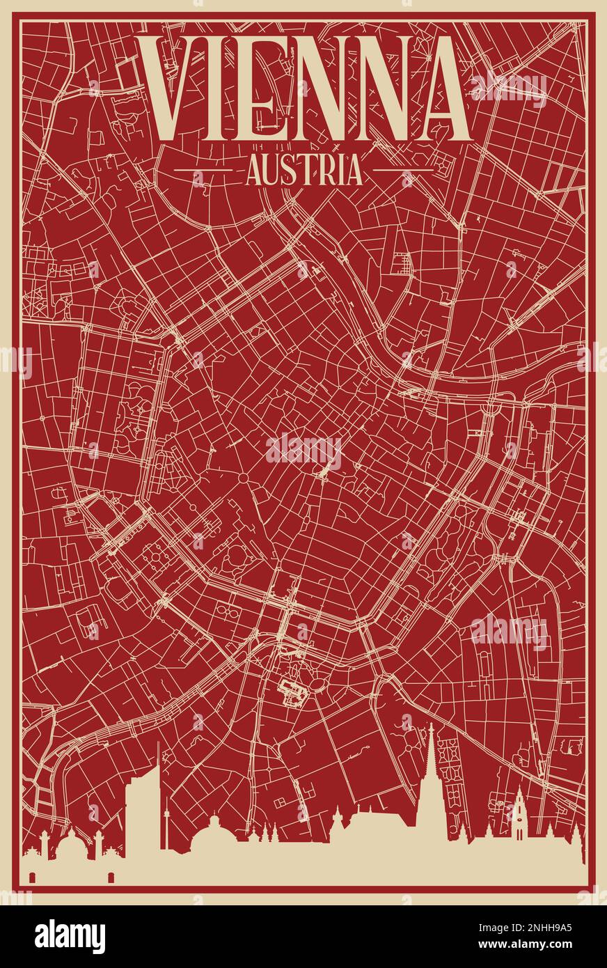 Road network poster of the downtown VIENNA, AUSTRIA Stock Vector Image ...