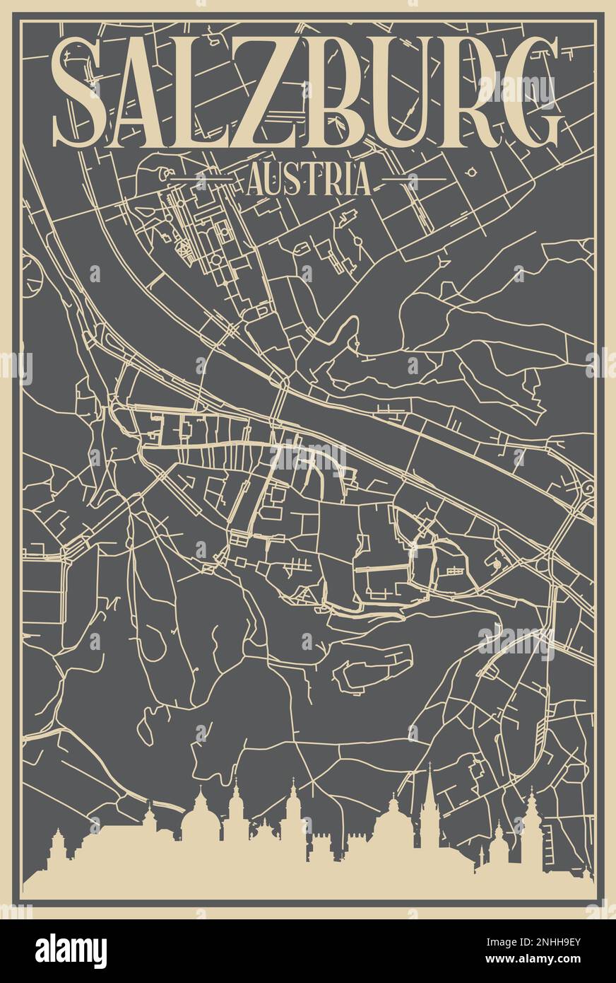 Road network poster of the downtown SALZBURG, AUSTRIA Stock Vector ...