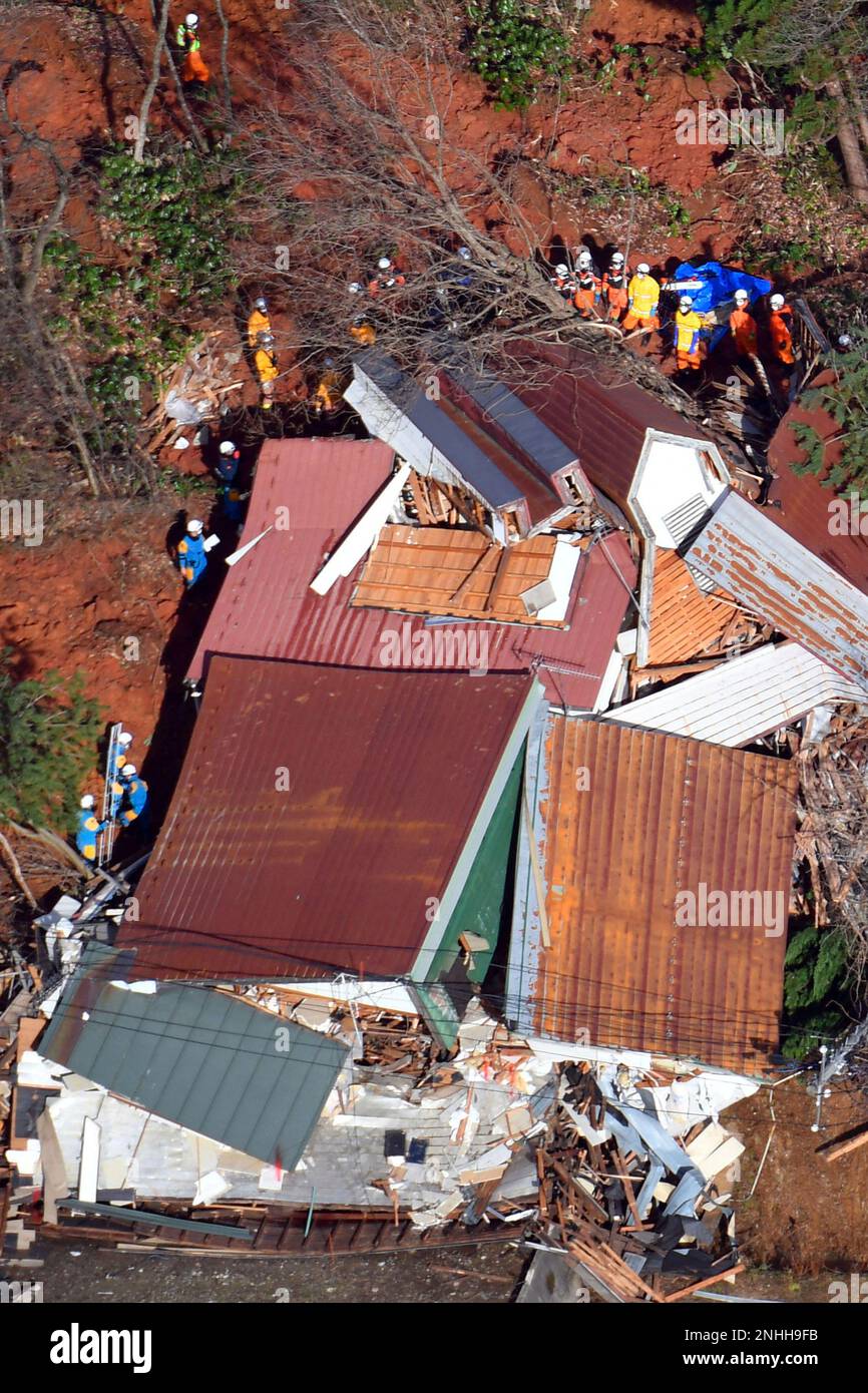 An aerial photo shows a landslide site that could have destroyed about ...