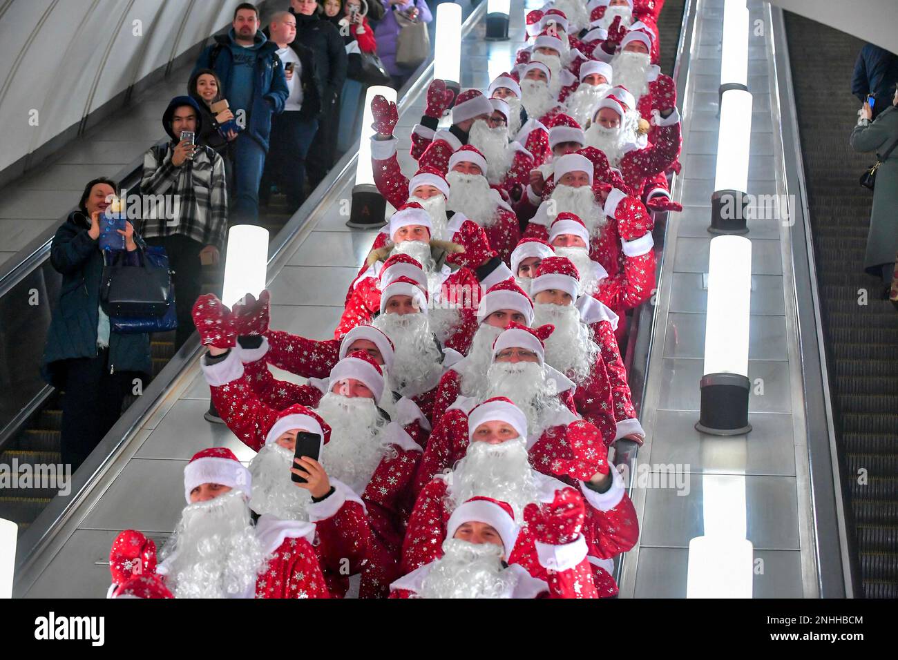 People dressed as Ded Moroz, Grandfather Frost, the Russian Santa Claus ...