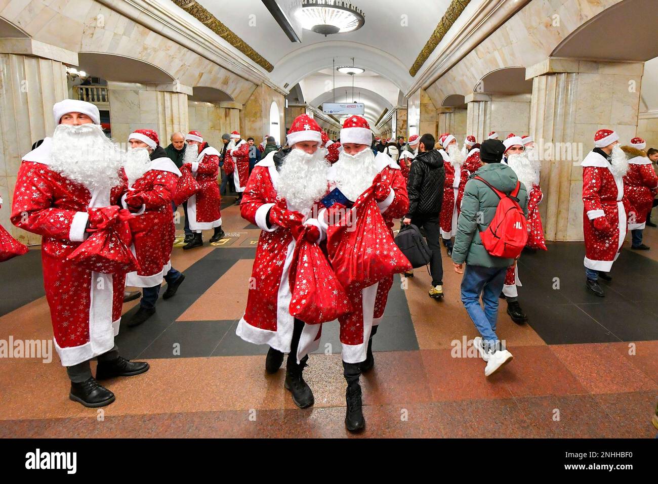 People dressed as Ded Moroz, Grandfather Frost, the Russian Santa Claus ...