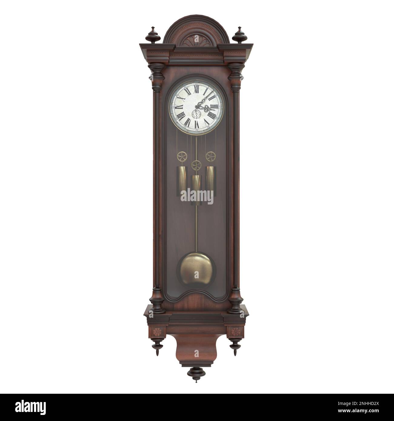 3D illustration. Vintage wooden clock clock isolated on white ...