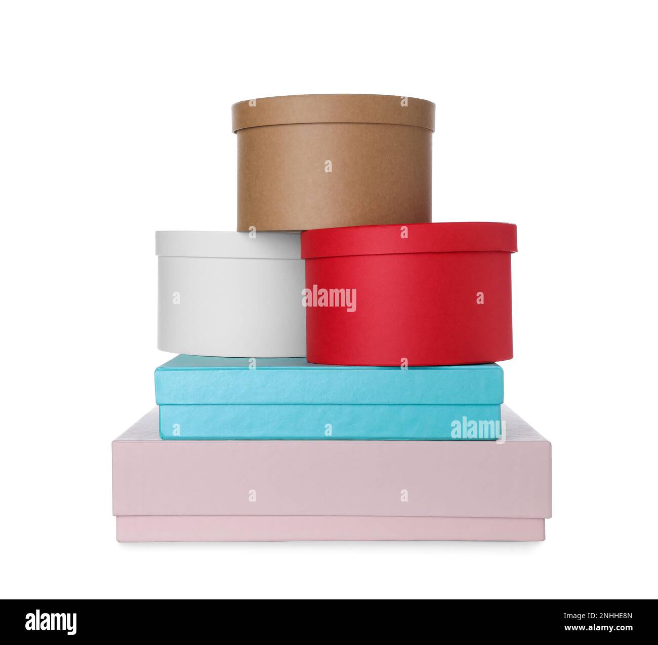 Stack of elegant gift boxes on white background Stock Photo - Alamy