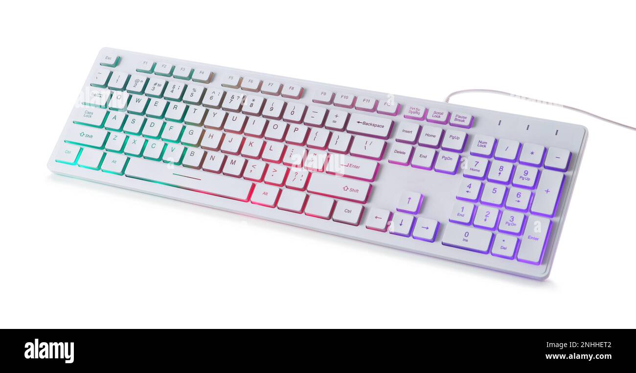 Modern mechanical RGB keyboard isolated on white Stock Photo - Alamy