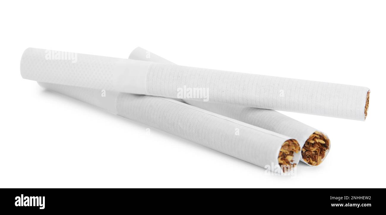 Cigarettes with filters isolated on white. Bad habit Stock Photo - Alamy