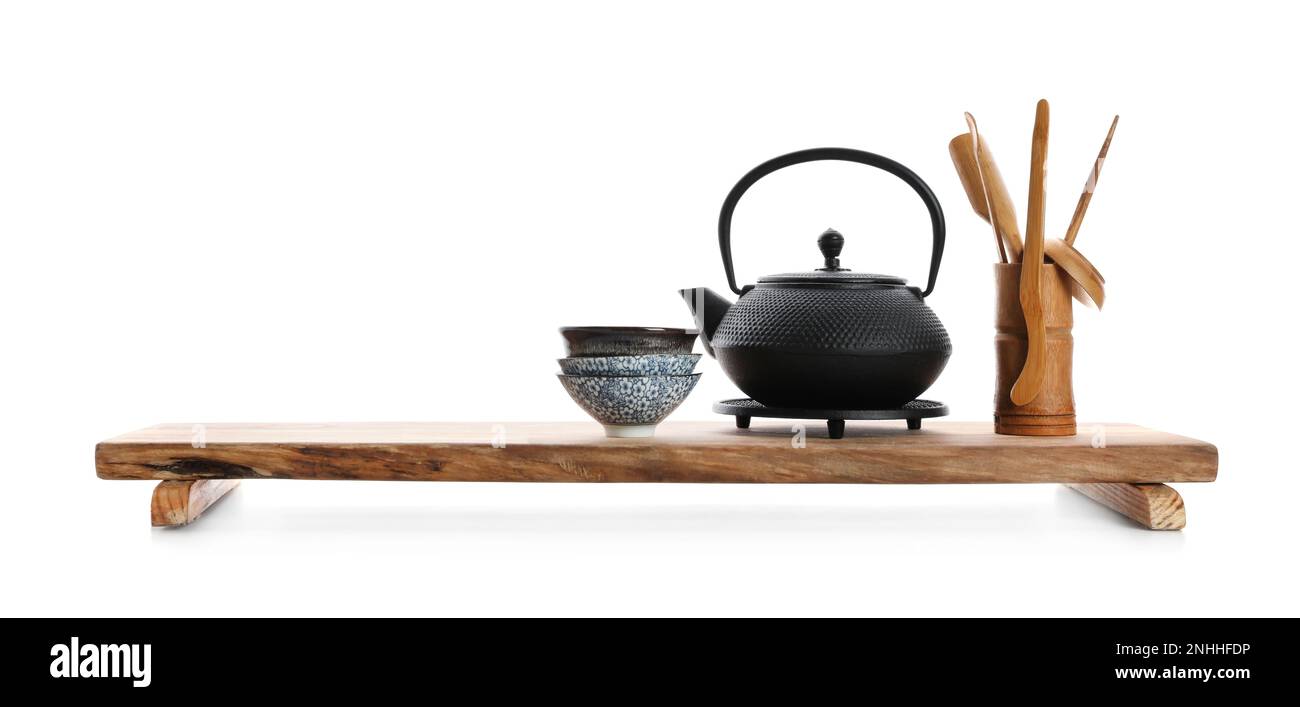 Beautiful set for traditional tea ceremony on white background Stock ...