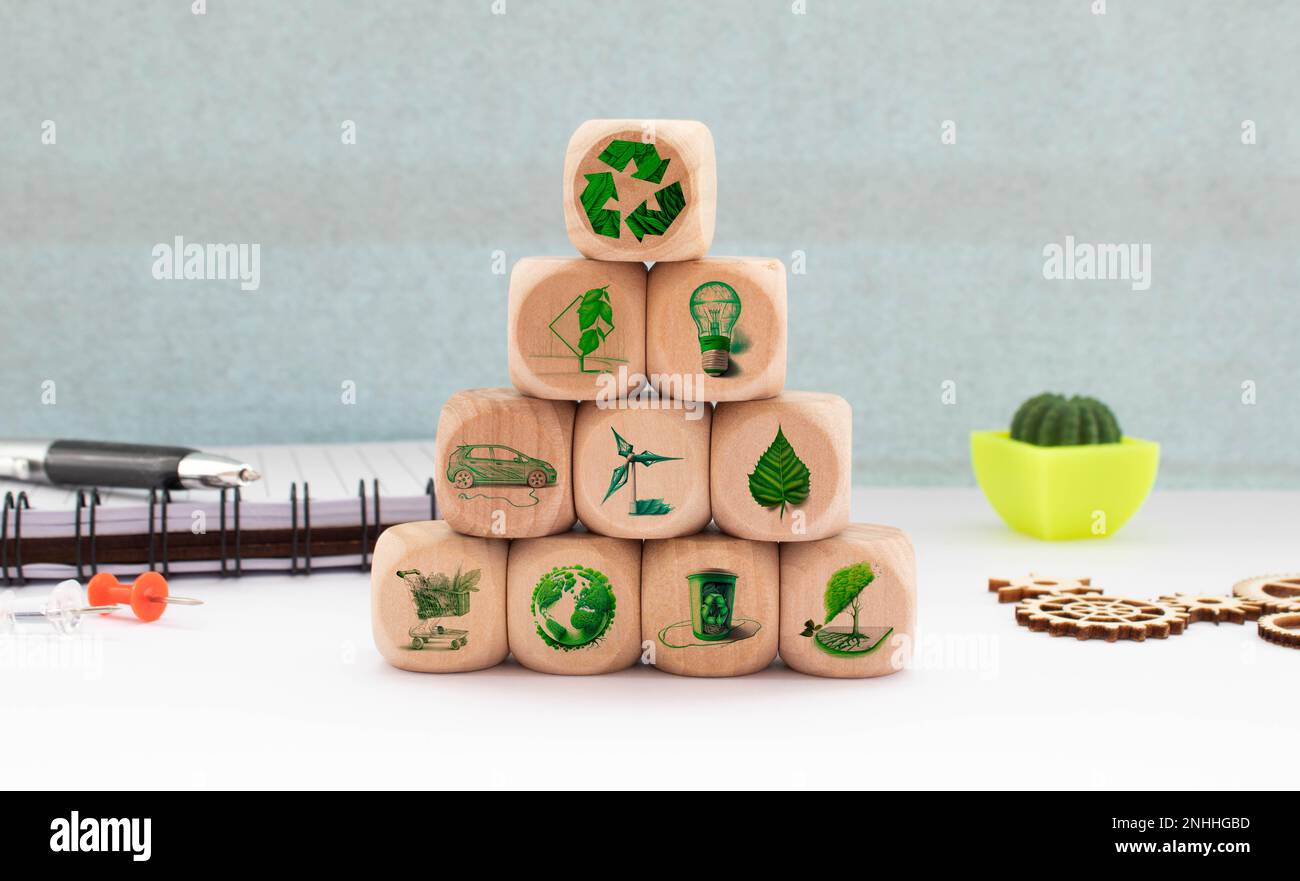 Wooden cube block with ESG icon. copy space, social and corporate ...