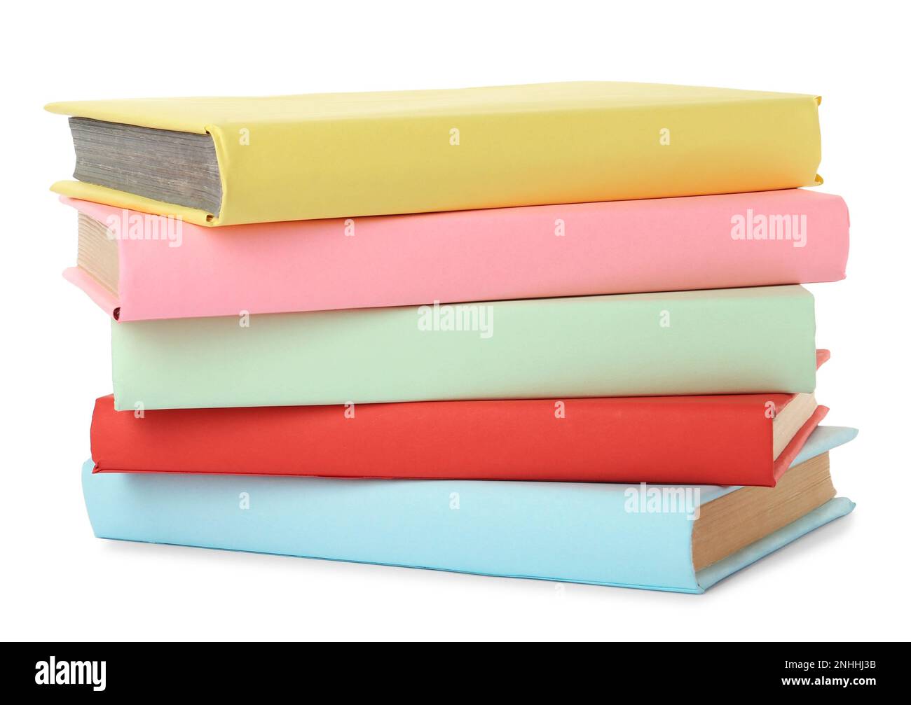 Many colorful hardcover books on white background Stock Photo - Alamy
