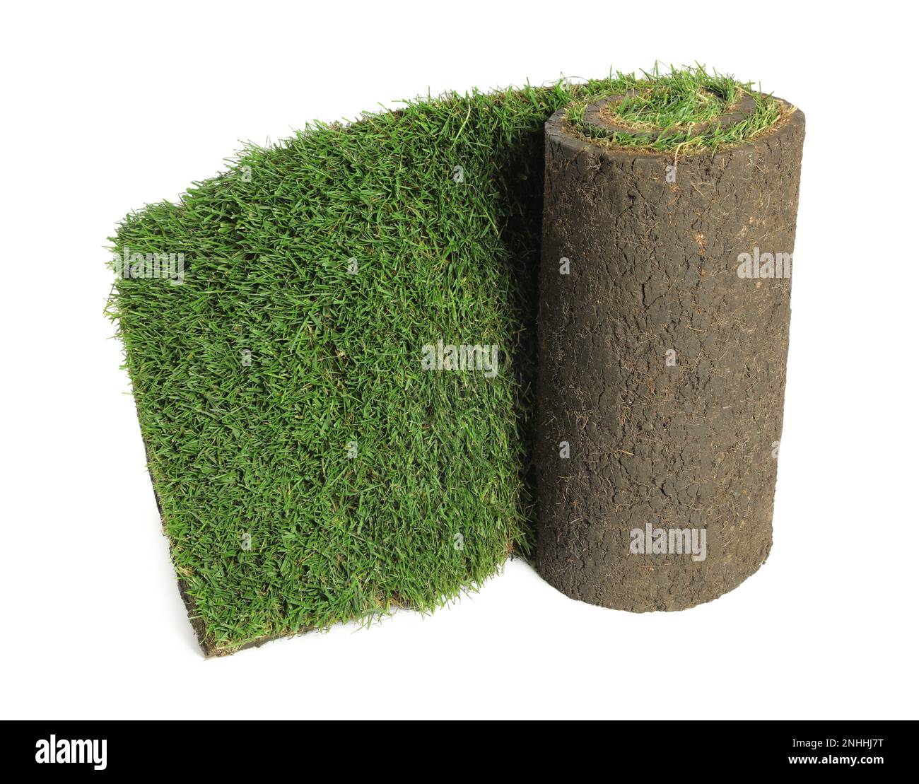 Rolled sod with grass on white background Stock Photo - Alamy