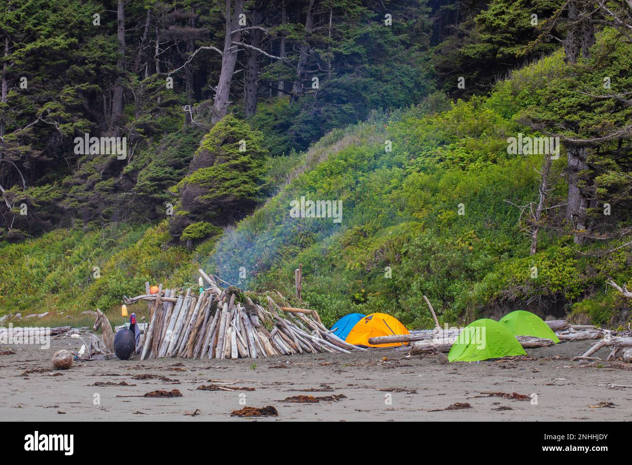 Group camping on Shi Shi Beach in Olympic National Park, Washington ...
