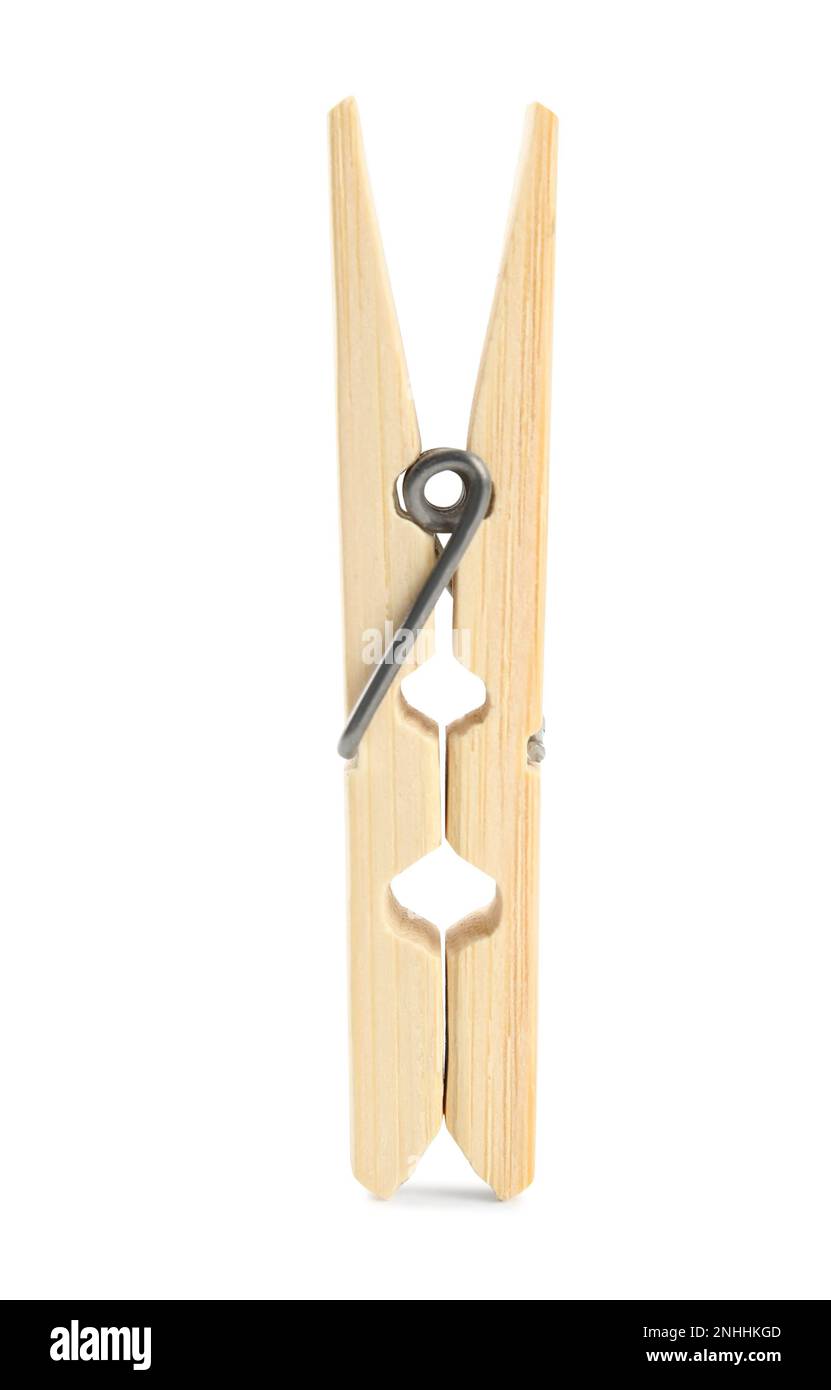 One classic wooden clothespin isolated on white Stock Photo - Alamy