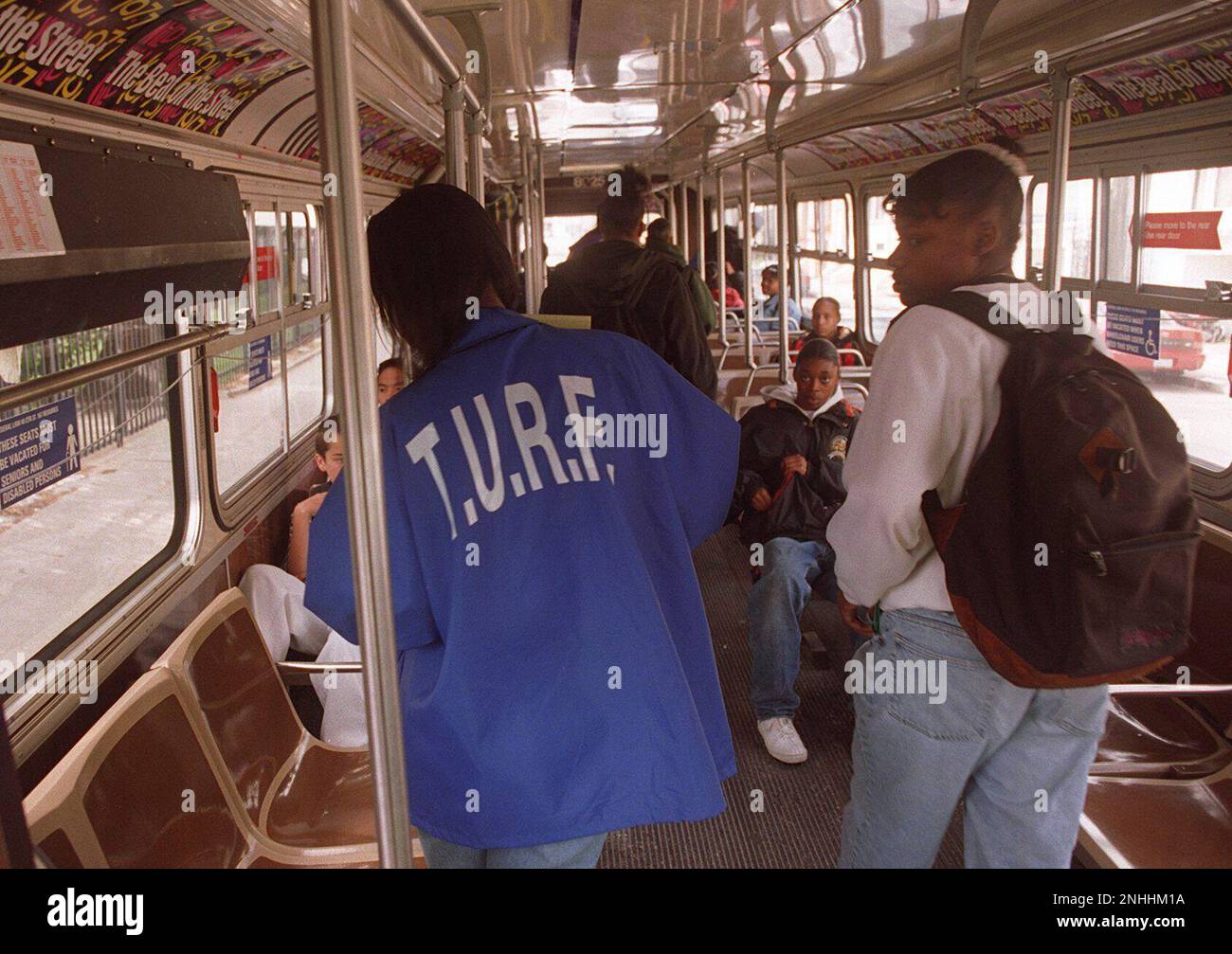 TURF/C/23APR96/MN/MACOR T.U.R.F. members ride MUNI buses with school ...