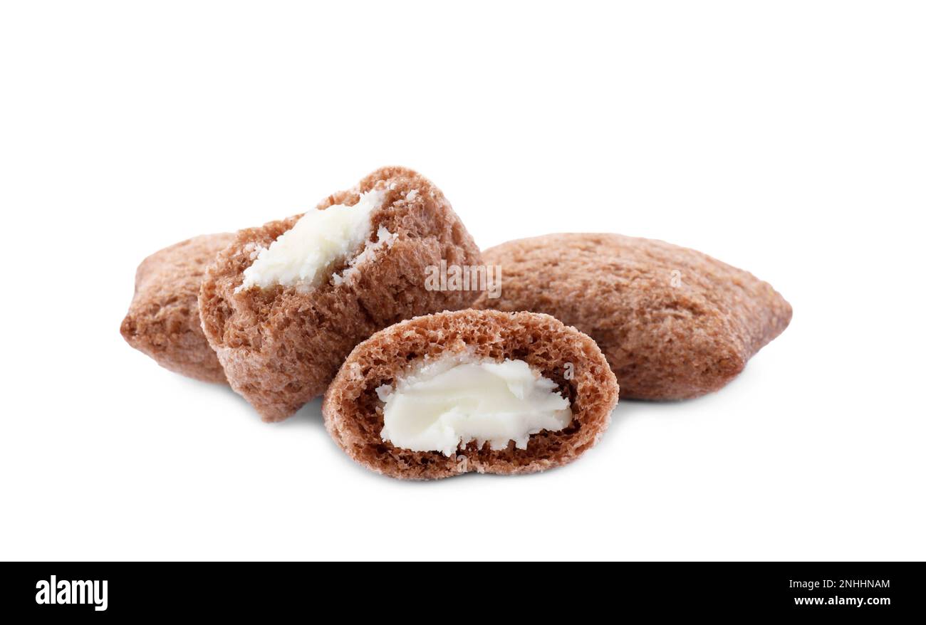 Chocolate corn pads with milk filling on white background Stock Photo ...