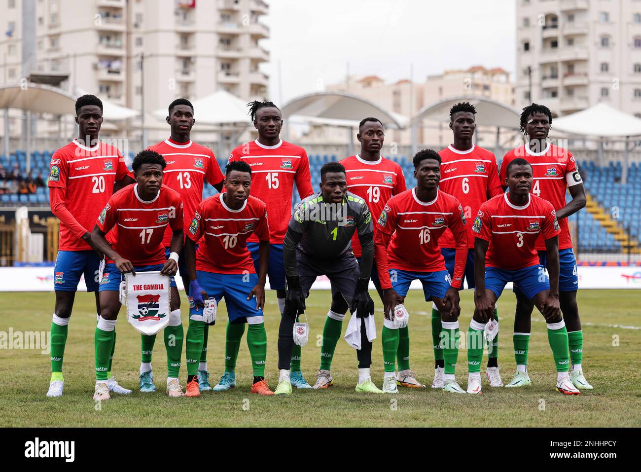 Egypt, Alexandria - 21 February 2023 - Gambia U20 team photo - from top ...