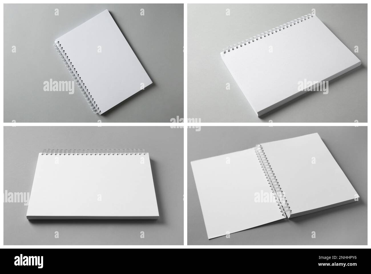 Open blank brochures on grey background, collage Stock Photo - Alamy