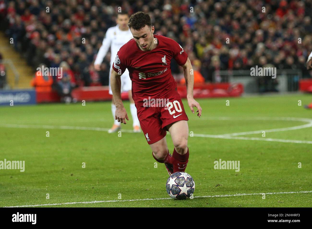 Liverpool, UK. 21st Feb, 2023. Diogo Jota of Liverpool in action. UEFA ...