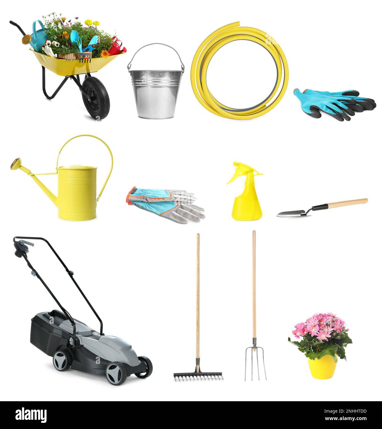 Set with different gardening tools on white background Stock Photo - Alamy