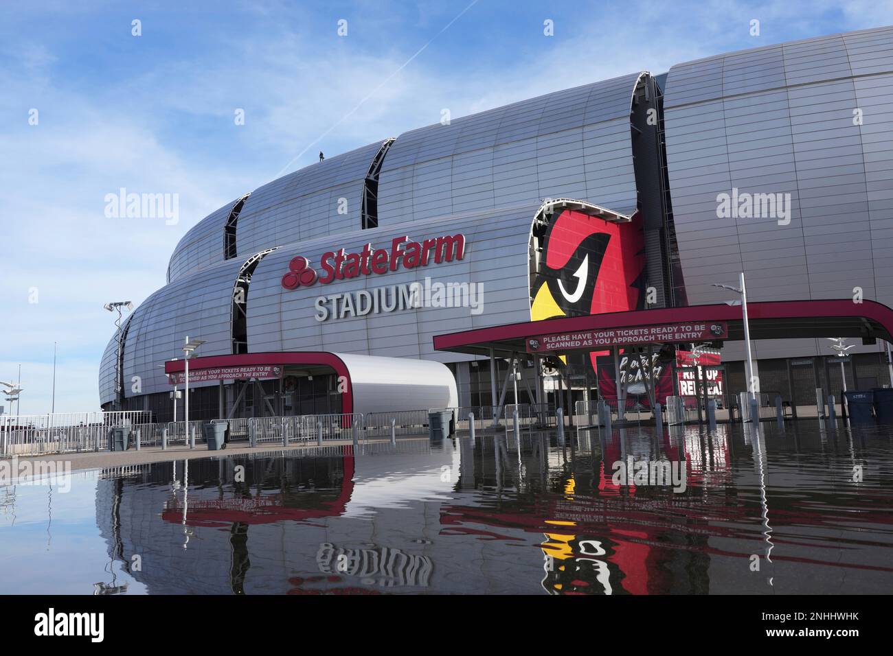 A general overall view of State Farm Stadium reflection pond, Monday ...