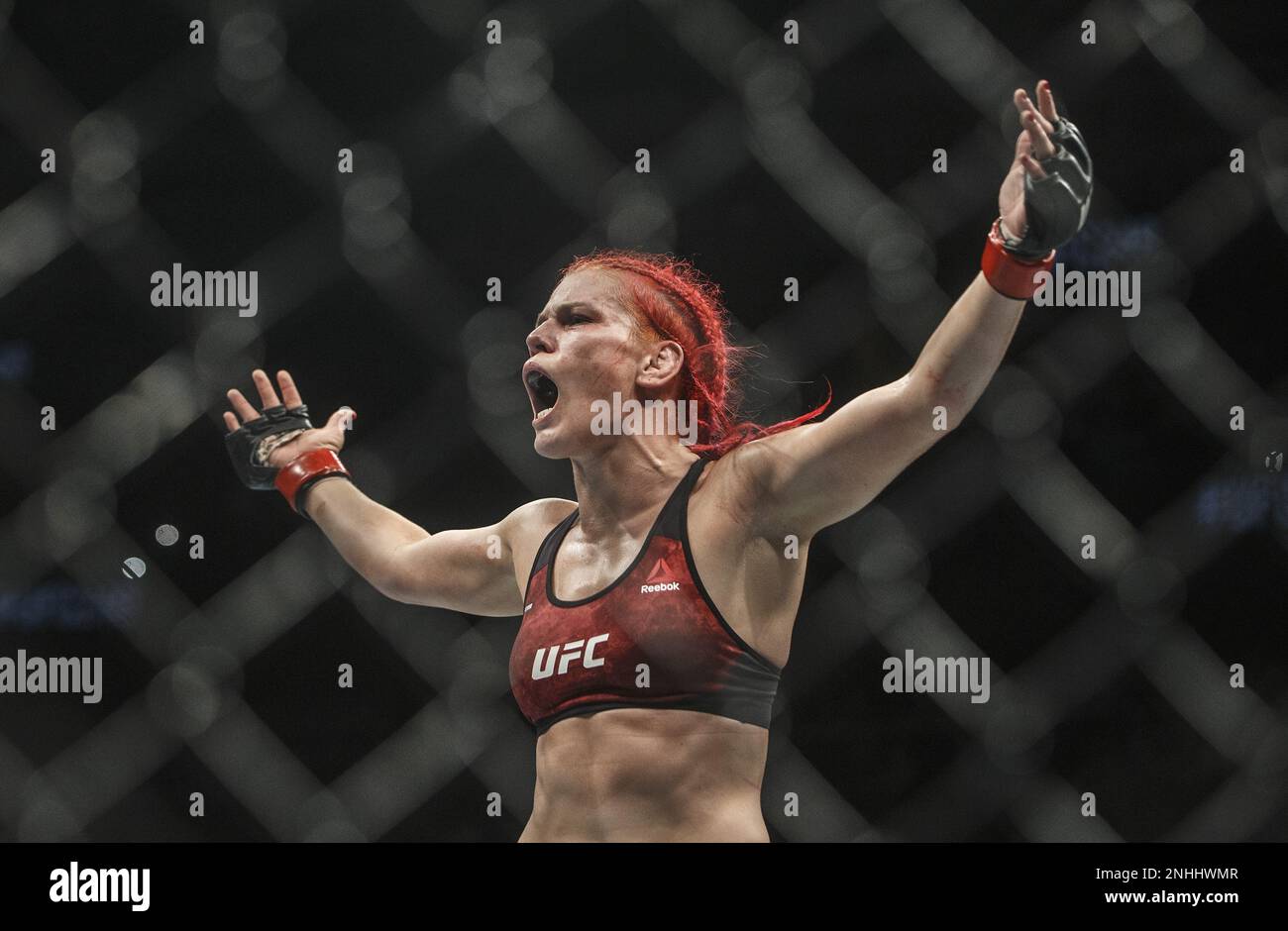 Gillian (The Savage) Robertson celebrates her win over Sarah Frota ...