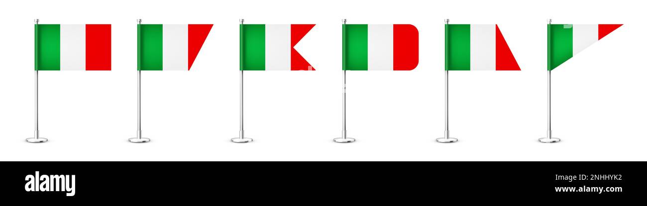 Realistic various Italian table flags on a chrome steel pole. Souvenir ...