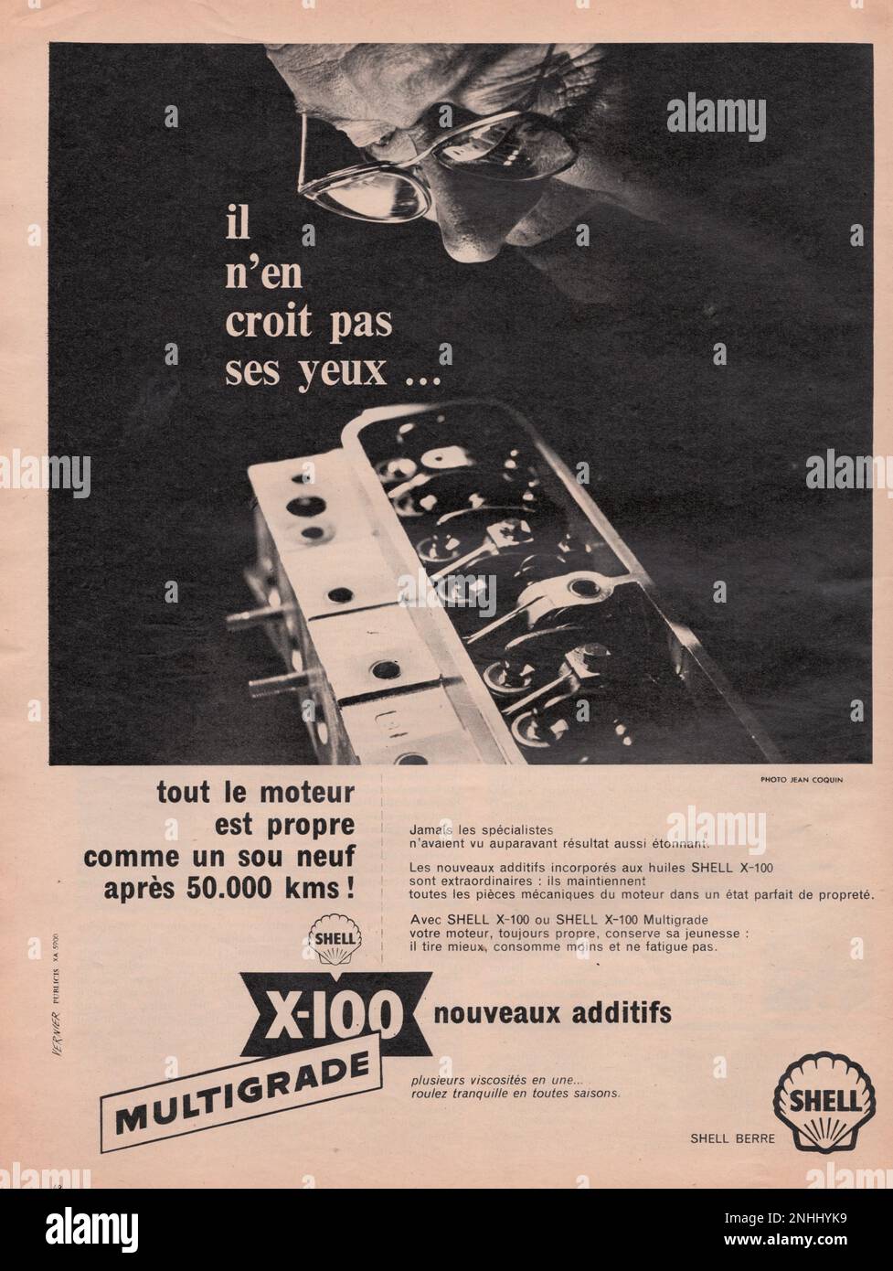 Shell X-100 Multigrade Shell berre, French magazine advertisement of ...
