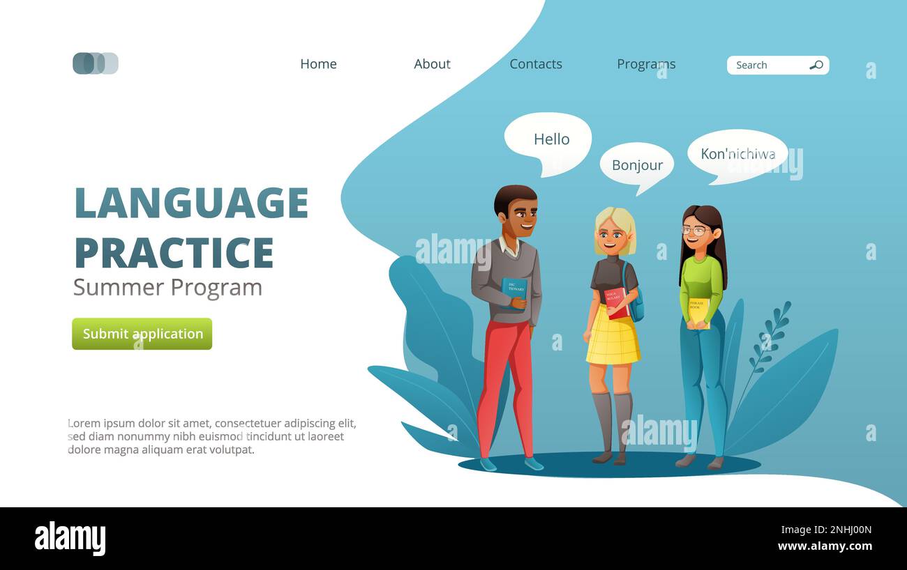 Global education student exchange cartoon web site landing page with ...