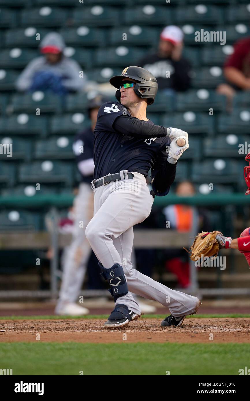 Scranton/Wilkes-Barre RailRiders Armando Alvarez (28) hits a single during an International ...
