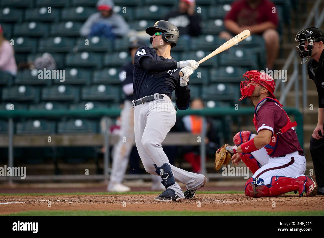 Scranton/Wilkes-Barre RailRiders Armando Alvarez (28) hits a single during an International ...
