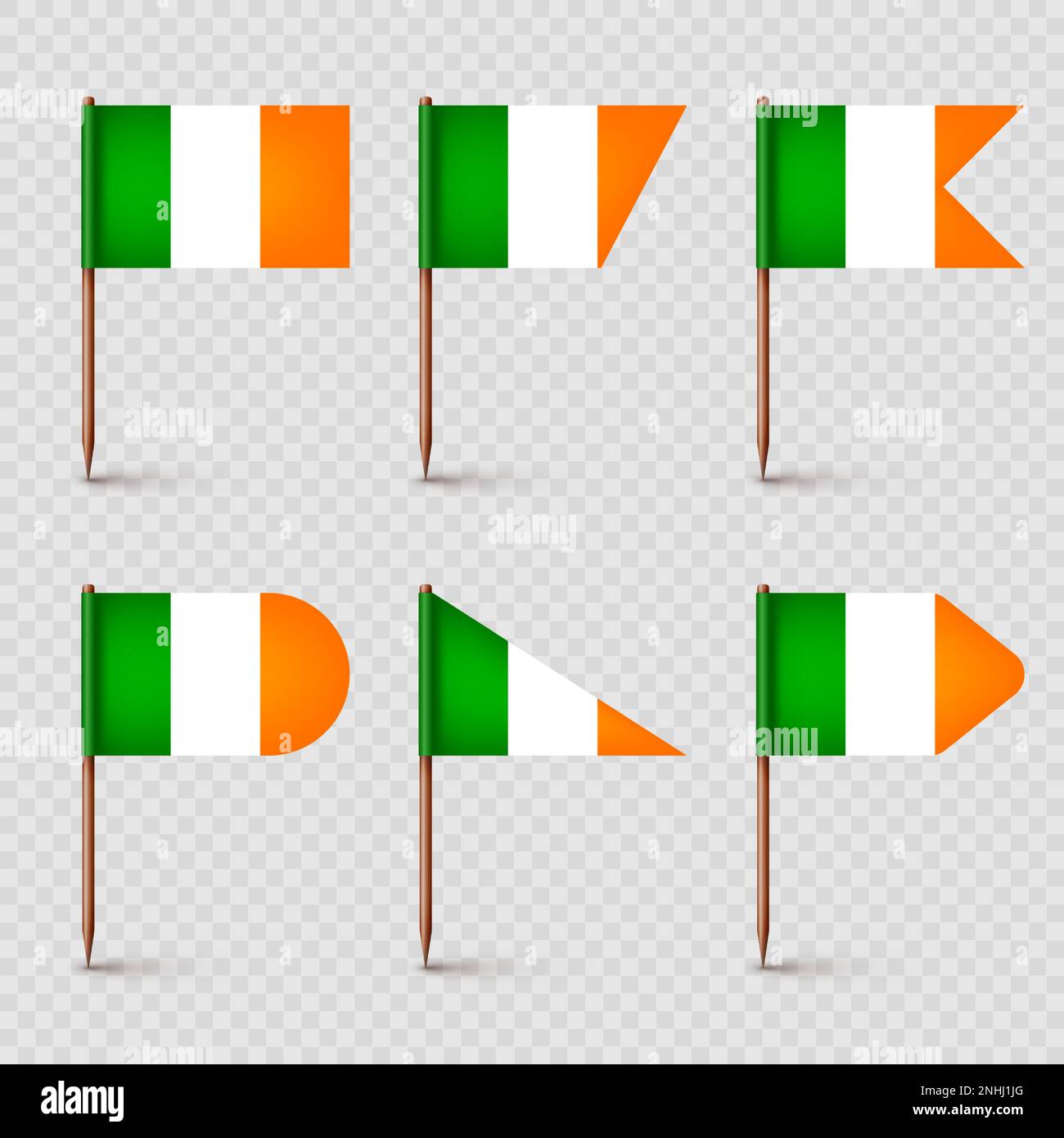 Realistic various Irish toothpick flags. Souvenir from Ireland. Wooden ...