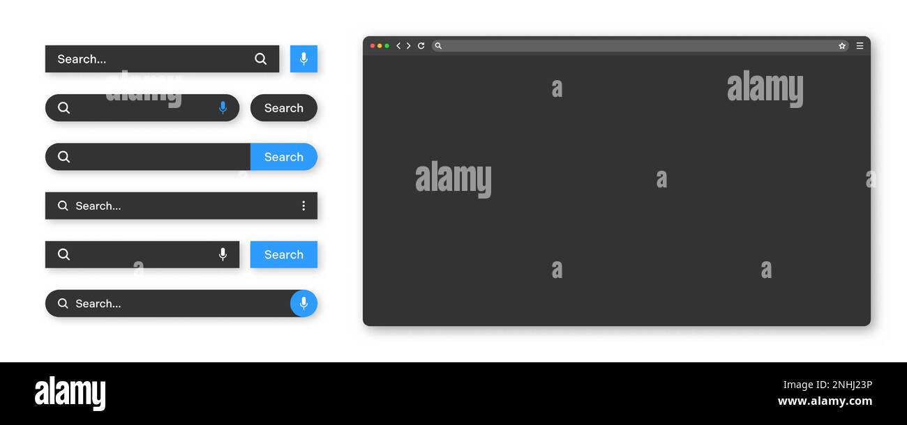 Blank internet browser window with various search bar templates, dark ...