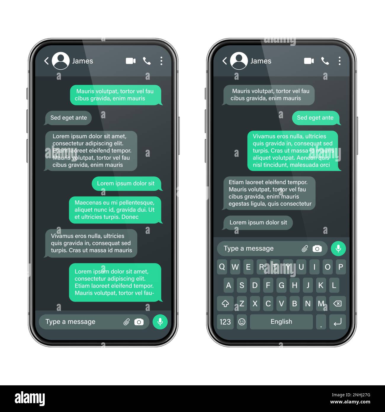 Realistic smartphone with messaging app. SMS text frame. Conversation ...