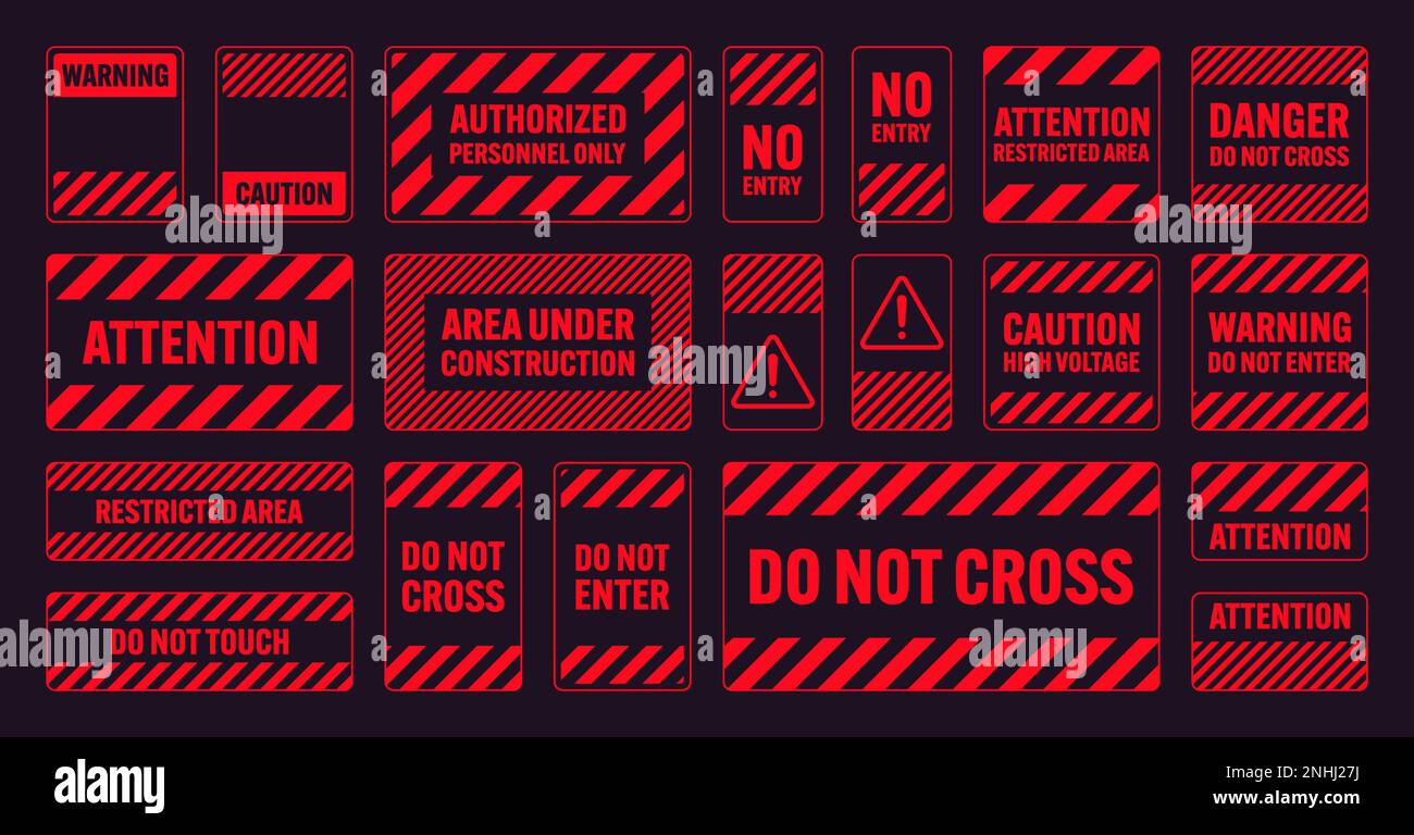 Various red warning signs with diagonal lines. Attention, danger or ...