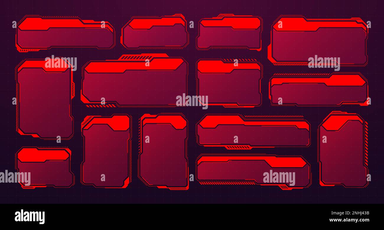 Red futuristic HUD or UI elements. Sci-fi user interface text boxes, callouts. Warning message ...