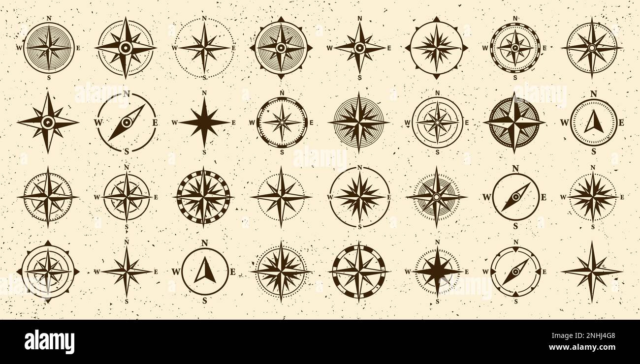 Vintage marine wind rose, nautical chart. Monochrome navigational ...