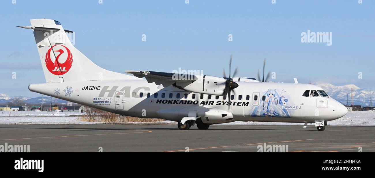 A propelled-engined airplane wrapping Snow Miku, a supporting character ...